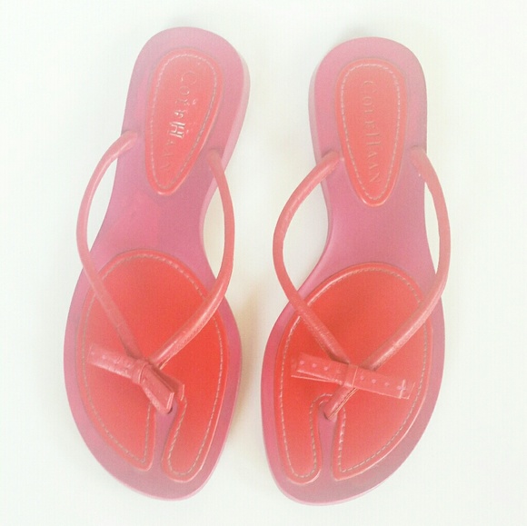 Cole Haan | Shoes | Cole Haan Raspberry Jelly Thong Sandals With Bow ...